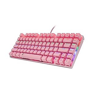 HUO JI 60% Mechanical Gaming Keyboard, LED Backlight 81 Keys Compact Keyboard USB Wired Keyboard Blue Switch, Pink