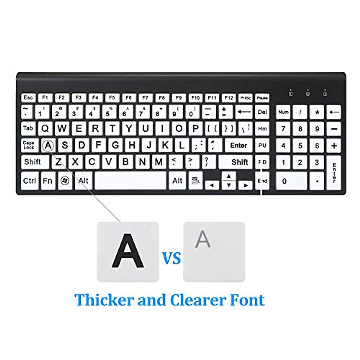 Full Size Large Print 2.4g Wireless Keyboard and Mouse with Oversized Print for Kids Visually Impaired Low Vision Individuals (Black)