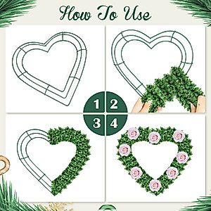 LAHONI 2 Pieces 8 Inch Wreath Frame, Heart Shaped Wire Wreaths Form Green Floral Wreath Making Rings for DIY Crafts, Front Door, Valentine's Day, Wedding, Home, Garden, Party Decor