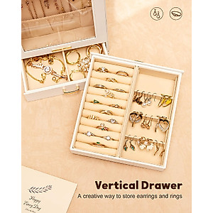Homde Jewelry Organizer Girls Women Jewelry Box for Necklaces Rings Earrings Gift Jewelry Storage Case (White + Gold)