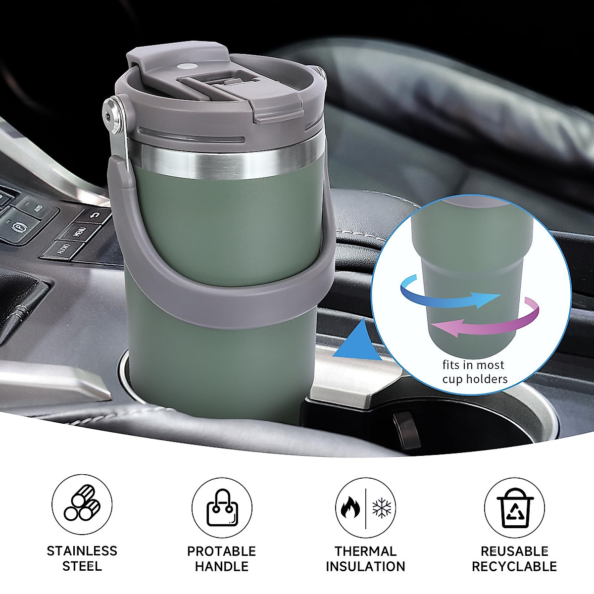 Riley Joy 30 oz Tumbler with Handle and Straw Lid, Insulated Stainless Steel Double Walled Vacuum Water Bottle for Office, Home, Sport or Car, Travel Mug for Hot and Cold