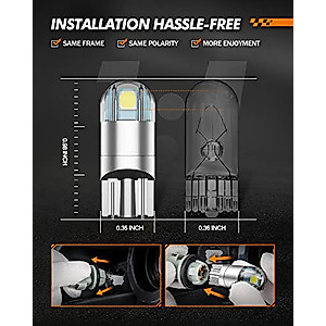 SEALIGHT 194 LED Bulbs 6000K White, 168 2825 T10 W5W 3030 Bright Chips, Dome Light, Map Door Courtesy License Plate Pack of 10