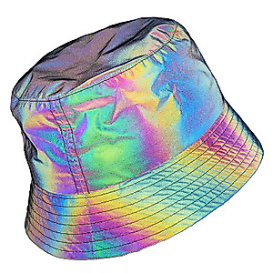 LZLRUN Rainbow Reflective Fisherman's Hat Caps Men Fluorescent Hat Casual Night Halloween Cap