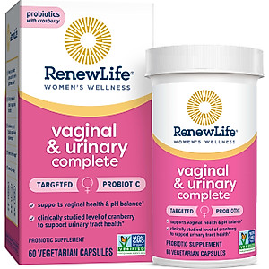 Renew Life Women's Wellness Vaginal and Urinary Probiotic and Cranberry Supplement, Probiotic Supplement for pH Balance for Women, Digestive Health, Dairy, Soy and Gluten-Free, 3.5 Billion CFU 60 Ct