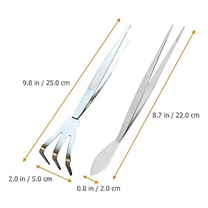 GANAZONO Stainless Steel Spatula 2pcs Bonsai Tweezers Curved Serrated Tips with Spatula Stainless Steel Japanese Professional Bonsai Tools Gardening Tool Rake Tweezers for Bonsai Planter Multitools