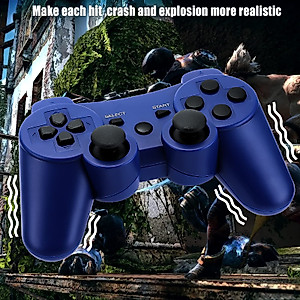 Ceozon PS3 Controller 2 Pack with Six-Axis Dual Vibration Wireless Control with Charging Cables Black + Blue
