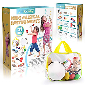 Toddler Educational & Musical Percussion for Kids & Children Instruments Set 21 Pcs – with Tambourine, Maracas, Castanets & More – Promote Fine Motor Skills, Enhance Hand to Eye Coordination,