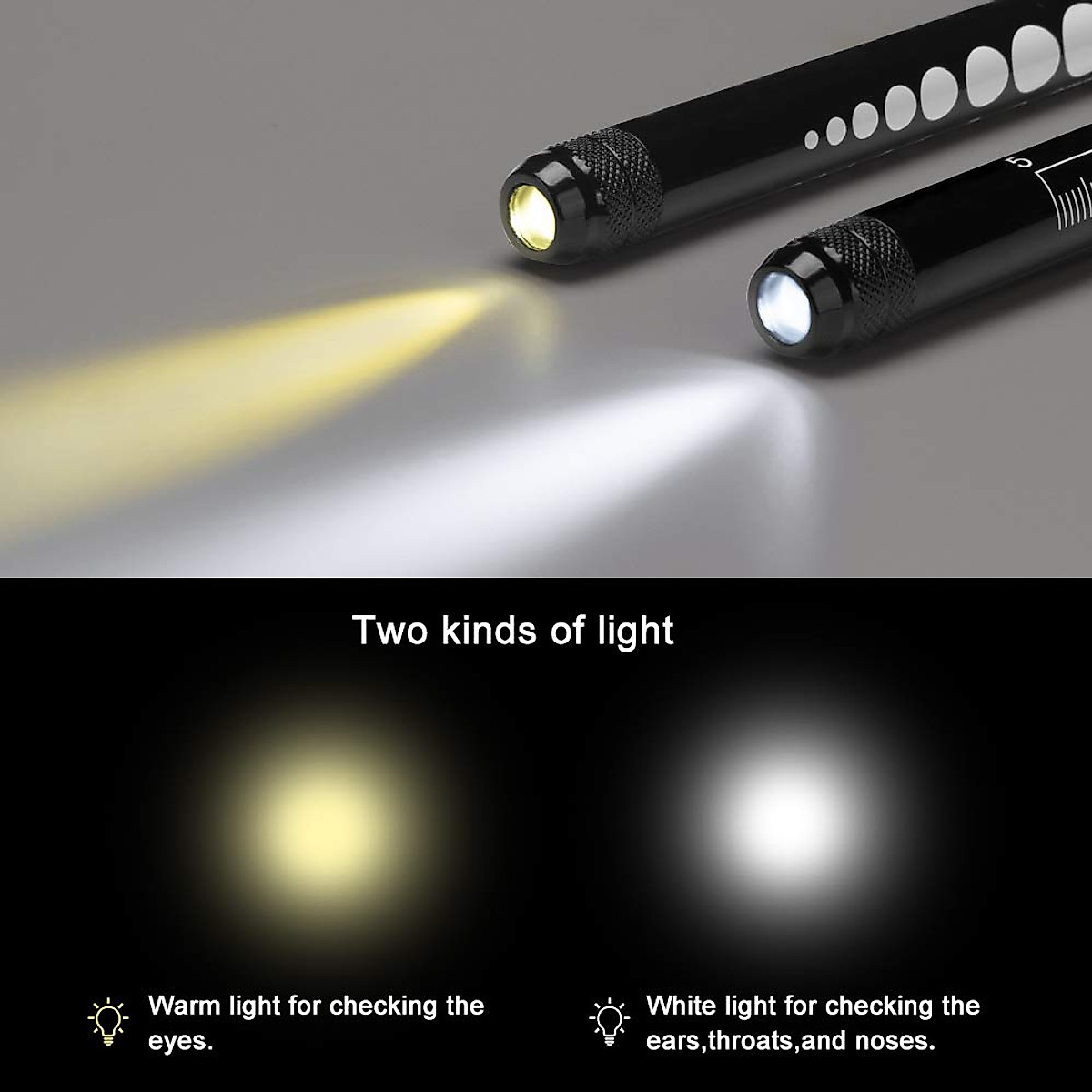 Pen Light, Phileex Medical Pen Light Nurse Pen Lights with Pupil Gauge for Nurses Nursing Students Doctors 2pcs Black with Batteries