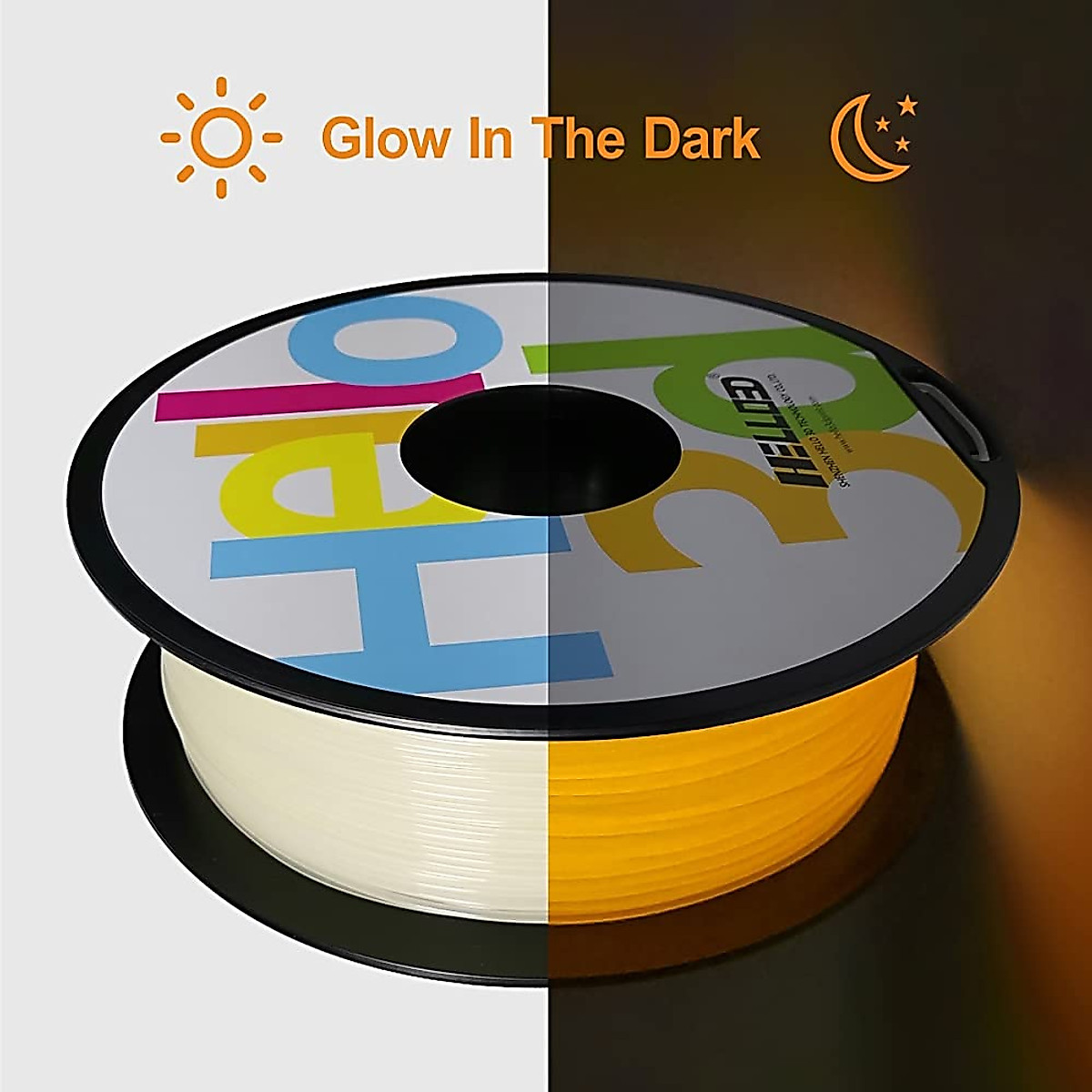 HELLO3D Glow in The Dark PLA Filament,Orange Luminous Filament 1.75mm Strong Glow Effect 3D Printer Filament, for Most FDM Printer 1kg Spool (2.2lbs), Dimensional Accuracy +/- 0.05 mm,Glow Orange