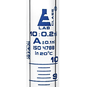 EISCO Graduated Cylinder, 10ml - Class A Tolerance ±0.10ml - Hexagonal Base - Blue Graduations - Borosilicate 3.3 Glass