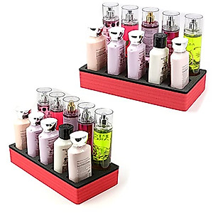 Polar Whale 2 Lotion and Body Spray Stand Organizers Tray Red Black Durable Foam Washable Waterproof Insert for Home Bathroom Bedroom Office 12 x 6 x 2 Inches 10 Slots 2pc Pair Set