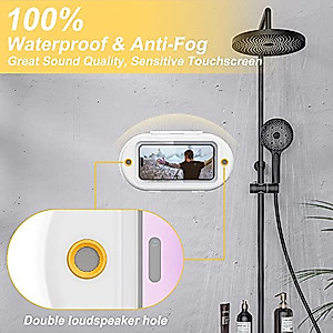 URROY 720° Rotating Shower Phone Holder Waterproof Anti Fog Universal Bathroom Phone Mirror Wall Mount Guardian Case Stand for Bathtub Kitchen Shower Accessories for All Cell Phone Up to 6.8"