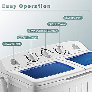COSTWAY Portable Washing Machine, Twin Tub 17.6Lbs Capacity, Washer(11Lbs) and Spinner(6.6Lbs), Durable Design, Timer Control, Compact Laundry Washer for RV, Apartments and Dorms, Blue