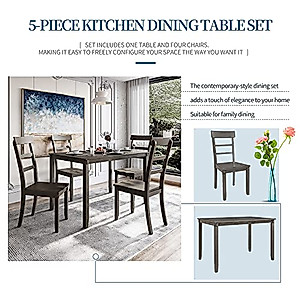 GLORHOME 5 Piece Kitchen Dining Set for 4, Farmhouse Style Rectangular Wood Table and Chairs for Family, Veneer Gray