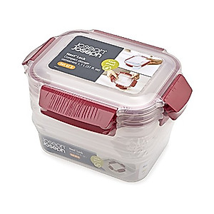 Joseph Joseph Nest Lock Plastic BPA Free Food Storage Container Set with Lockable Airtight Leakproof Lids, 6-Piece Set/37oz, Red