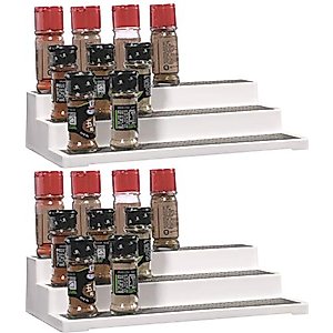 Cq acrylic 2 Pack Spice Rack Organizer for Pantry,14.5 Inch Tiered Seasoning Can Shelf Organizer For Cabinet,White