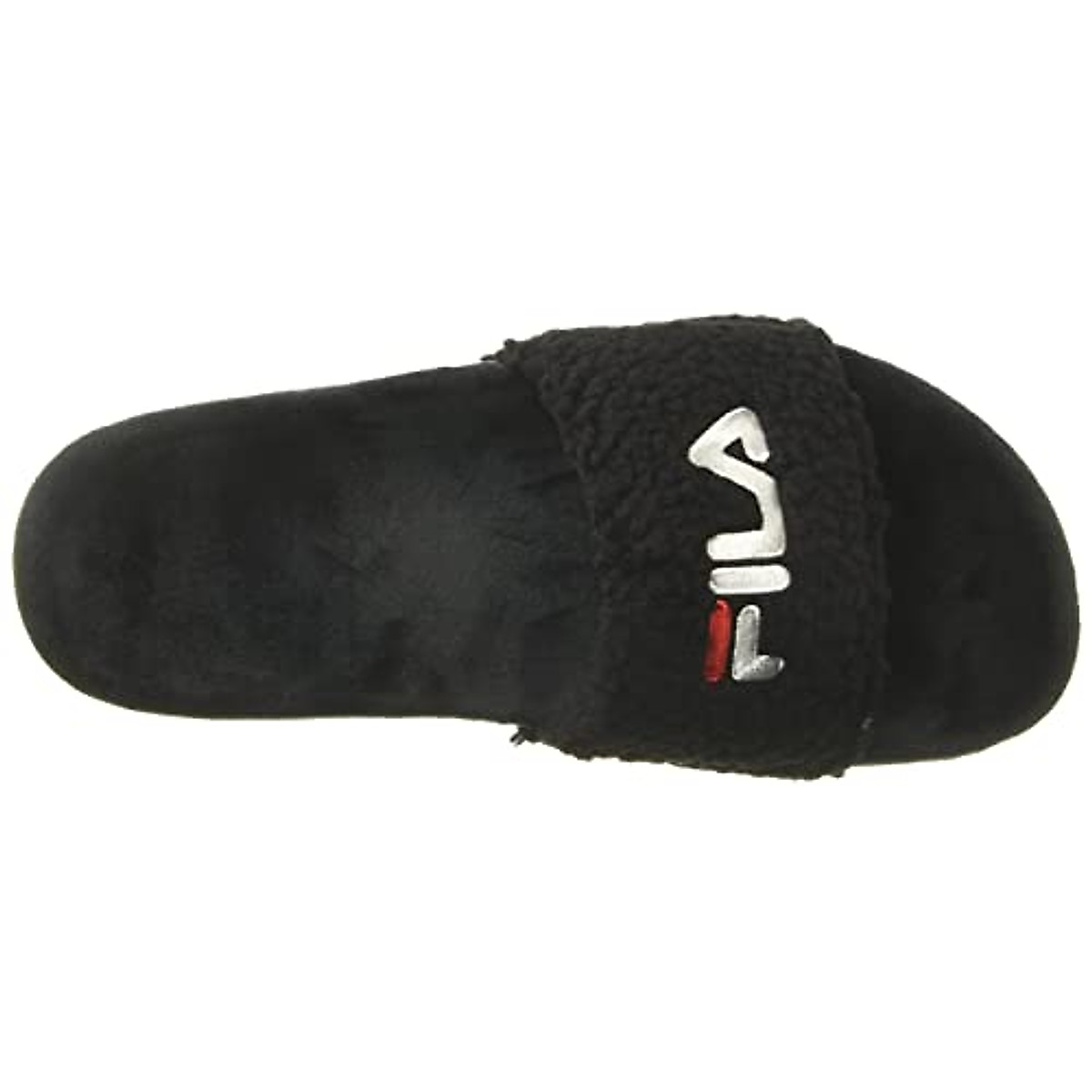 Fila Women's Fuzzy Slide Sandal, Black Red/White, 9