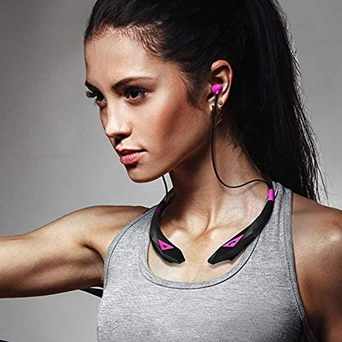 Aduro Amplify Pro SBN45 Wireless Stereo Around The Neck Earbud Headphone Headset (Black/Pink)