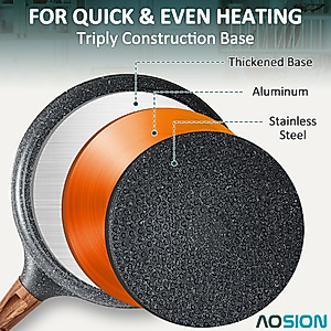 AOSION 11 inch Crepe Pan Nonstick Dosa Tawa Pan,Ceramic Coating Skillet Pan,Tortilla Pan for Pancake Omelette Steak Frying Egg with Ergonmic Handle,For All Stoves