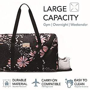 Jadyn 22" Women's Large Duffel/Weekender Bag with Shoe Pocket, Travel Bag (Black Floral)