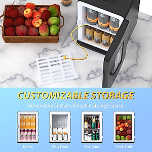 Mini Fridge for Bedroom, 15 Litre/21 Cans Portable Mini Refrigerator with AC/DC Power for Office, Dorm and Car, Thermoelectric Cooler & Warmer Skincare Fridge for Drinks, Food, Cosmetics
