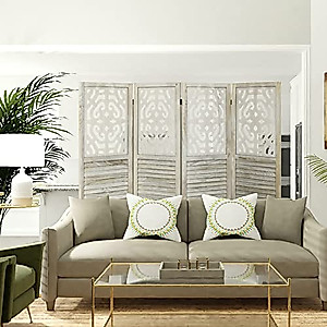 ACEHOME Room Dividers 4 Panel,Home Folding Privacy Carved Wood Screens 5.6Ft,Portable Office Walls Dividers,Indoor Decorative Room Partition,No Installation Required, Off-White