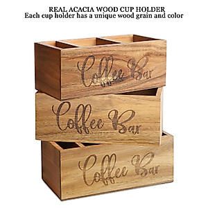 LBEMEY Acacia Wood Coffee Bar Station Organizer,Coffee Station Organizer for Cup Lid Stirrers Pod, Disposable Coffee Cup Holder, Farmhouse Coffee Bar Accessories Decor, Brown Labeled Coffee Bar