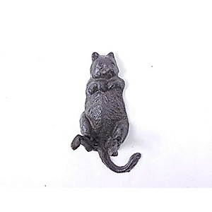 Handcrafted Nautical Decor Cast Iron Happy Fat Cat Wall Hook 6"