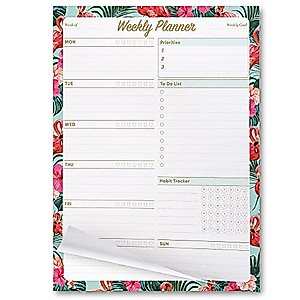 Oriday Weekly Planner Task Organizer Pad - 52 Sheets Undated Tear-away Planning Notepad (7.8x10 Flamingo)