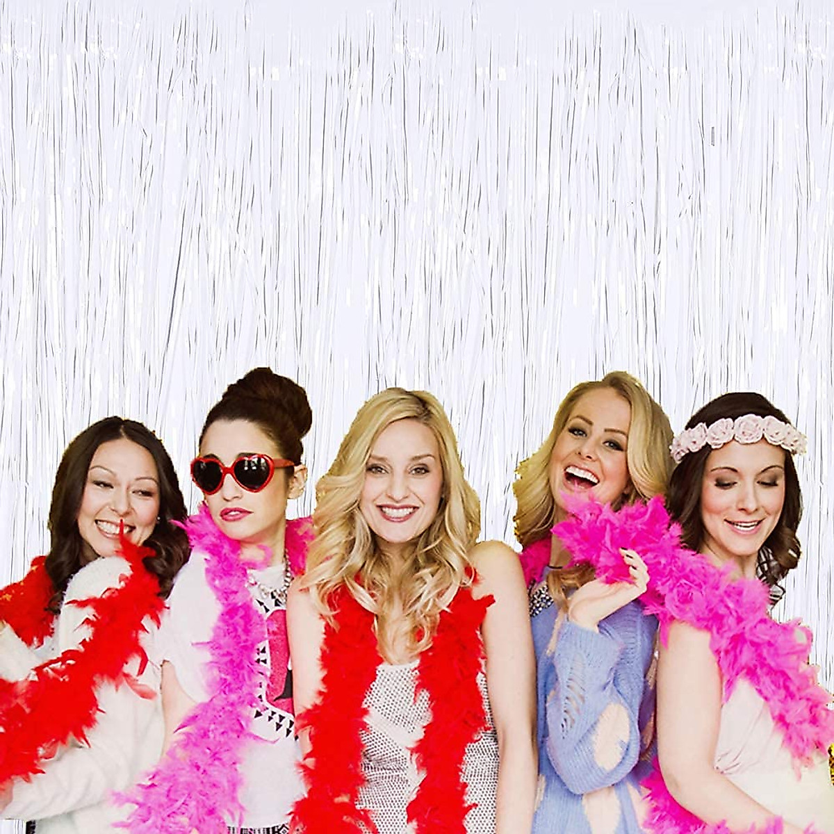 White Fringe Backdrop Curtain for White Party Decorations -6.5x6.5ft, Pack of 2 | LILF White Curtain Backdrop Tinsel Streamers for Birthday Bridal Baby Shower Graduation Euphoria Photobooth Props