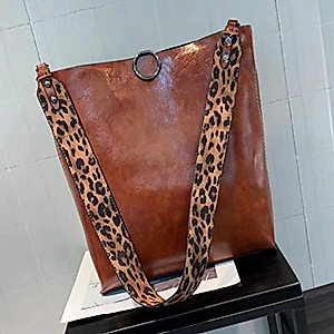 FiveloveTwo Ladies Women 2Pcs Handbag Leopard Print Shoulder Crossbody Bag PU Leather Totes Hobo Purse Clutch Brown