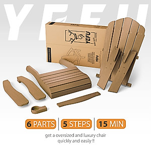 YEFU Oversized Plastic Adirondack Chair with Cup-Holder (Large Dual-Purpose), Weather Resistant, Poly Lumber Outdoor Chairs Duty Rating Widely Used in Patio, Lawn, Outside, Deck, Garden Chairs-Teak