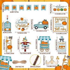 15 Pieces Fall Tiered Tray Decor Set Thanksgiving Pumpkin Tray Decor Scarecrow Truck Fall Decor for Home Autumn Harvest Wooden Table Decorations Signs