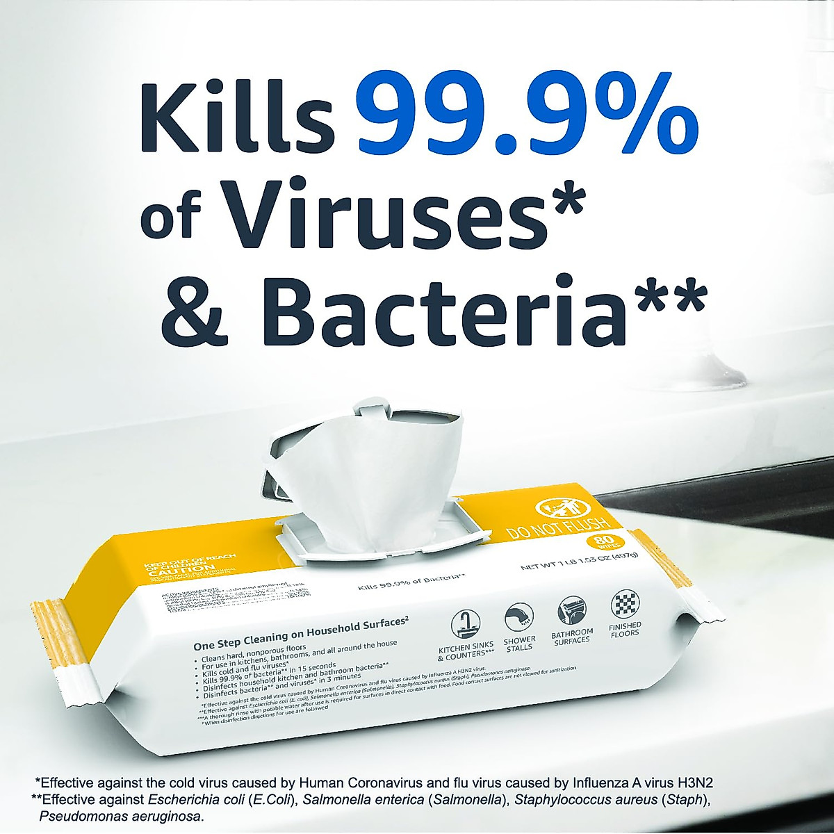 Amazon Brand - Solimo Disinfecting Wipes, Lemon & Fresh Air Scent, Sanitizes/Cleans/Disinfects/Deodorizes, 80 Count (Pack of 4)