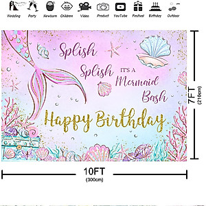 Wollmix Mermaid Happy Birthday Backdrop Decoration Banner 10x7ft Girls Under The Sea Fish Tail Princess Photography Background Party Cake Table Photo Booth Studio Props Supplies