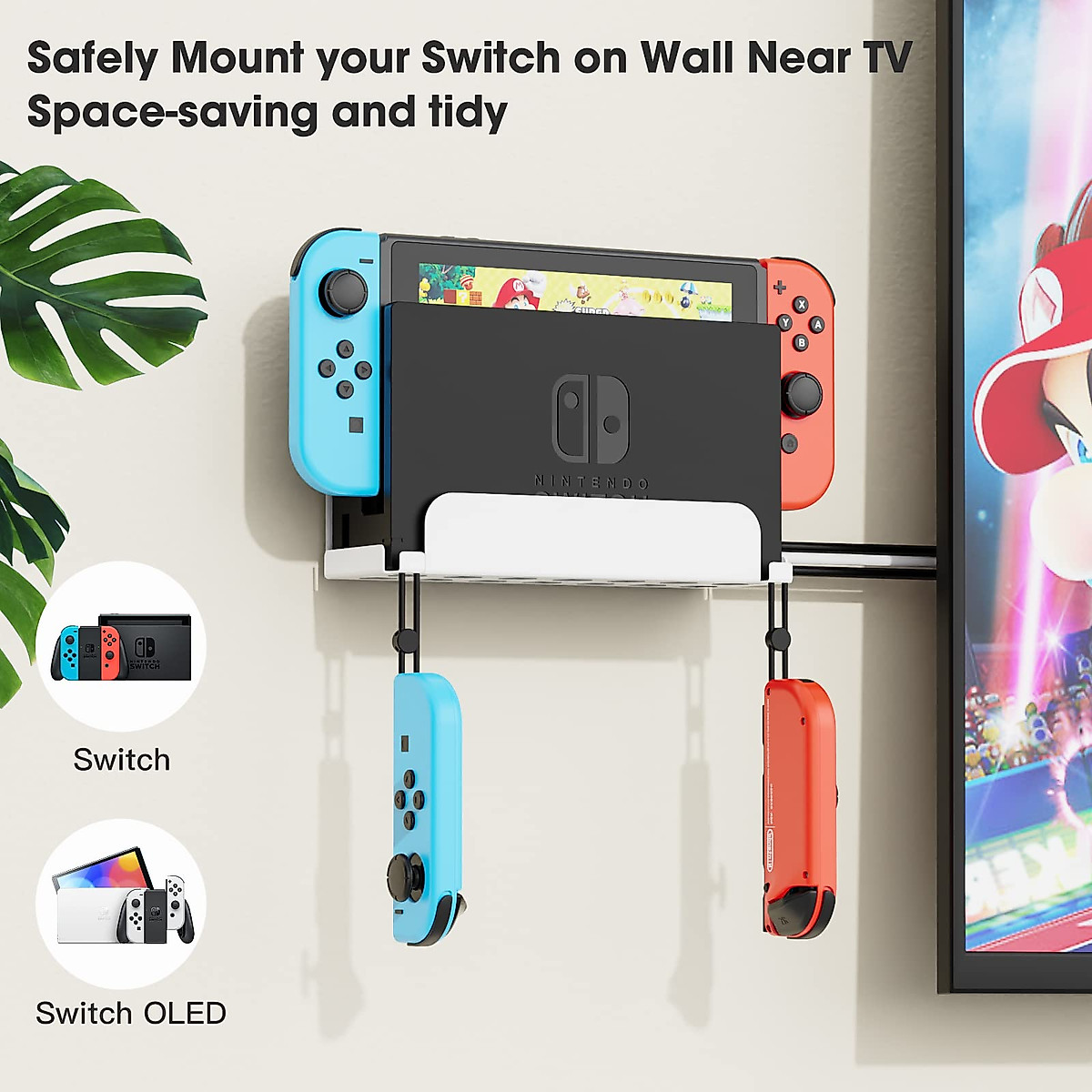 KUNSLUCK Wall Mount for Nintendo Switch/Switch OLED, White, Metal, 10 lb Weight Capacity