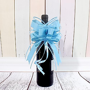WEWILUCK Gift Wrap Bows Big, Blue Bow for Gift Baskets, Flower Bouquet, Paper, Pull Bows for Gift Wrapping, Gift Bag, Box, Baby Showers, Hanukkah(6 inches, 15PCS)