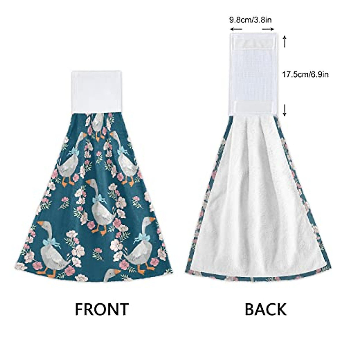 xigua 2 pcs Hanging Kitchen Towel Cute Goose and Flowers Hand Towel Absorbent Hanging Tie Towels for Bathroom Laundry Room Kitchen 12 x 17 Inches