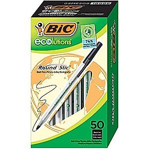 BIC Ecolutions Round Stic Ballpoint Pens, Medium Point (1.0mm), 50-Count Pack, Black Ink Pens Made from 97% Recycled Plastic