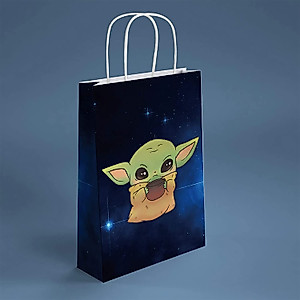 LAGREME Mandalorian baby Yoda Theme Birthday Party Decorations Gift Bags for Yoda Goodie Bags Party Supplies, 16 Count (Pack of 1)