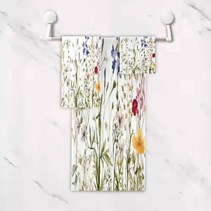 Flradish Watercolor Flowers Butterflies Towels 3 Pack Bath Towels for Bathroom Set Soft Cotton Highly Absorbent Lightweight & Quickdry Towel Set 1 Bath Towel,1 Hand Towel,1 Washclothe