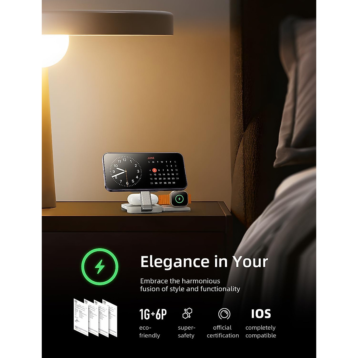 LISEN 3 in 1 Charging Station for Apple Devices Magsafe Wireless Charger Pad for iPhone, Travel Wireless Charging Station for Multiple Devices Fits iPhone 15 Pro Max Magsafe Charger Airpods I Watch