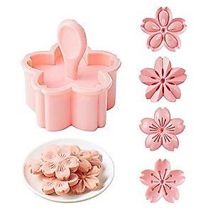 Cookie Press, 4 Styles Cookie Stamps Cherry Blossom Cookie Cutters Mold for Flower Cookies Pastry Accessories (Pink)