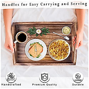 Serving Tray with Handles - Vanity Tray, Wooden Tray, Trays for Coffee Table, Bathroom Trays for Counter, Ottoman Tray, Party Trays for Serving Food, Rectangle Tray, Set of 2 Brown