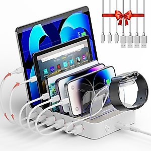 Unitek Multi USB Charging Station - 6 Port USB C Charging Dock with 2 PD 20W, Multiple Devices Charging Station Organizer for iPad, iPhone, iWatch, Samsung, Tablets and More