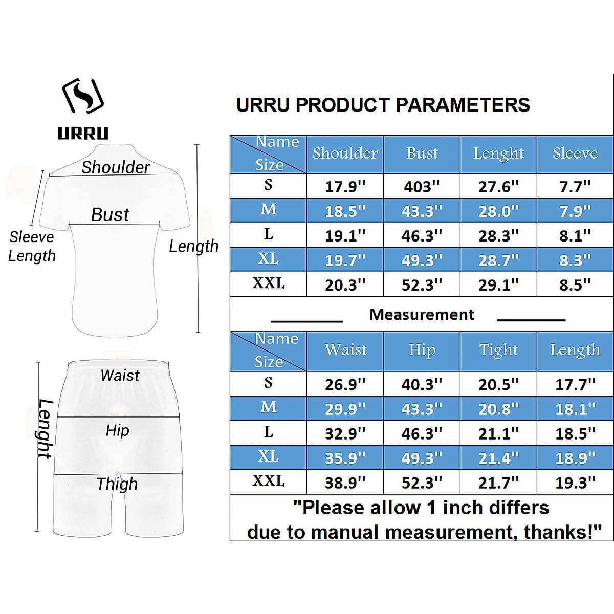 URRU Men's Short Sleeve Polo Shirts Sets Quarter-Zip Casual Slim Fit Lapel Collar Basic Designed Cotton Shirts Set Black M