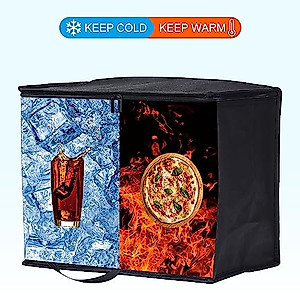 PATIKIL 2 Pack Insulated Reusable Grocery Bag, X-Large Food Delivery Bags with Zipper Thermal Food Bag for Hot/Cold Food Groceries Travel Beach, Black (16"x10"x13")