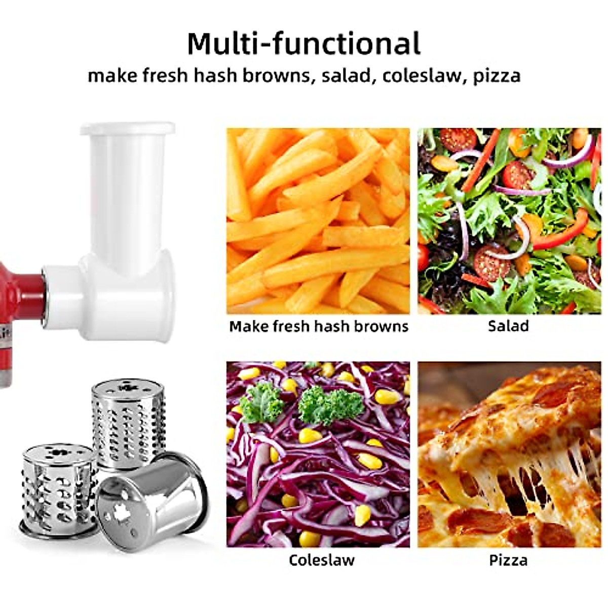 Slicer Shredder Attachments for Kitchenaid Mixer, Slicer Accessories to Quickly Slice Vegetables for Salads,Potatoes,Cucumbers,Casseroles White