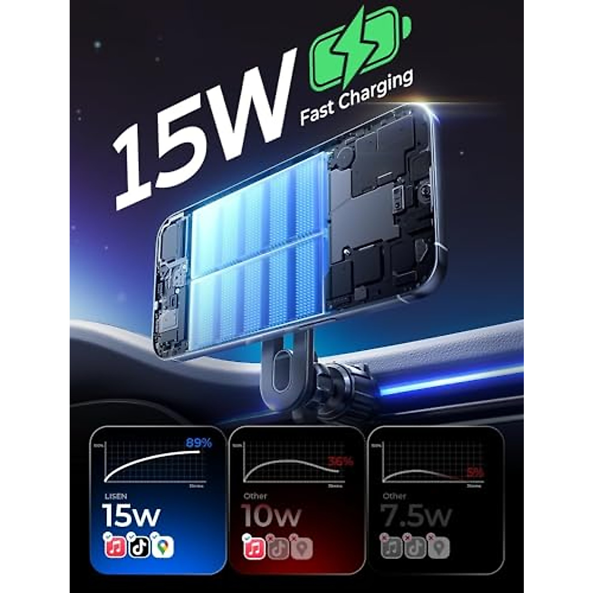 LISEN for 15W MagSafe Car Mount Charger [2024 Upgrade] iPhone Wireless Car Charger Magnetic Phone Holder Mount, Automobile Car Phone Holder Vent Fit iPhone 15 Pro Plus Max 14 13 12 MagSafe Case