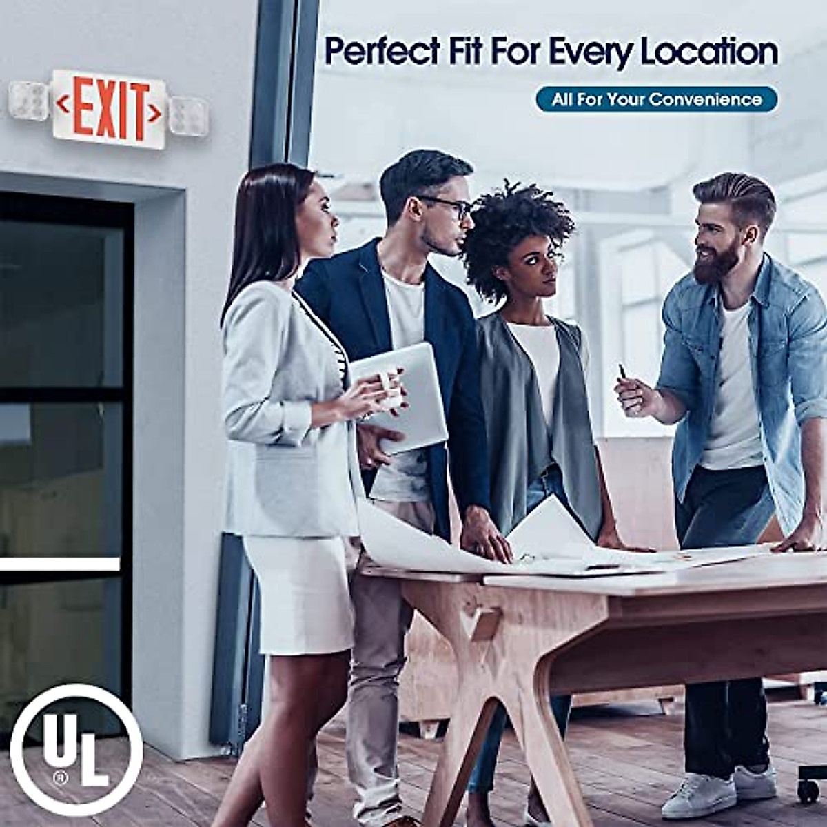 Red LED Exit Sign with Emergency Lights,Two LED Adjustable Head Emergency Exit Lights with Battery Backup,Double Face, Dual LED Lamp ABS Fire Resistance UL-Listed 120-277V/AC